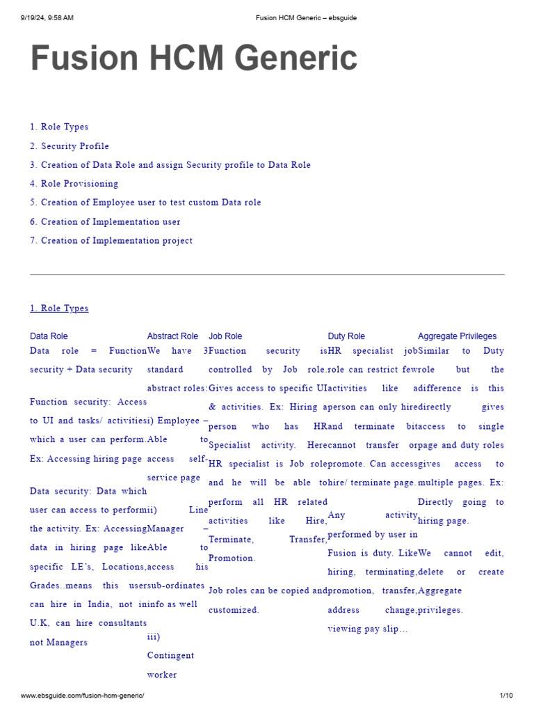 Fusion HCM Generic - Ebsguide | PDF