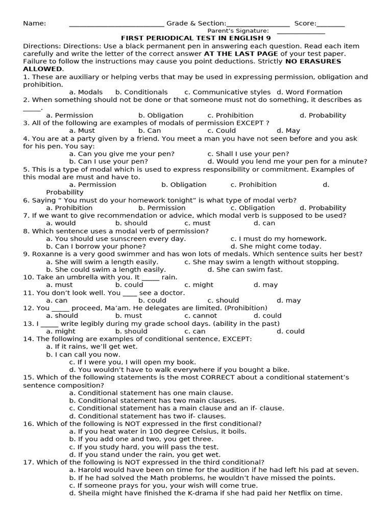 FIRST PERIODICAL TEST-9 | PDF