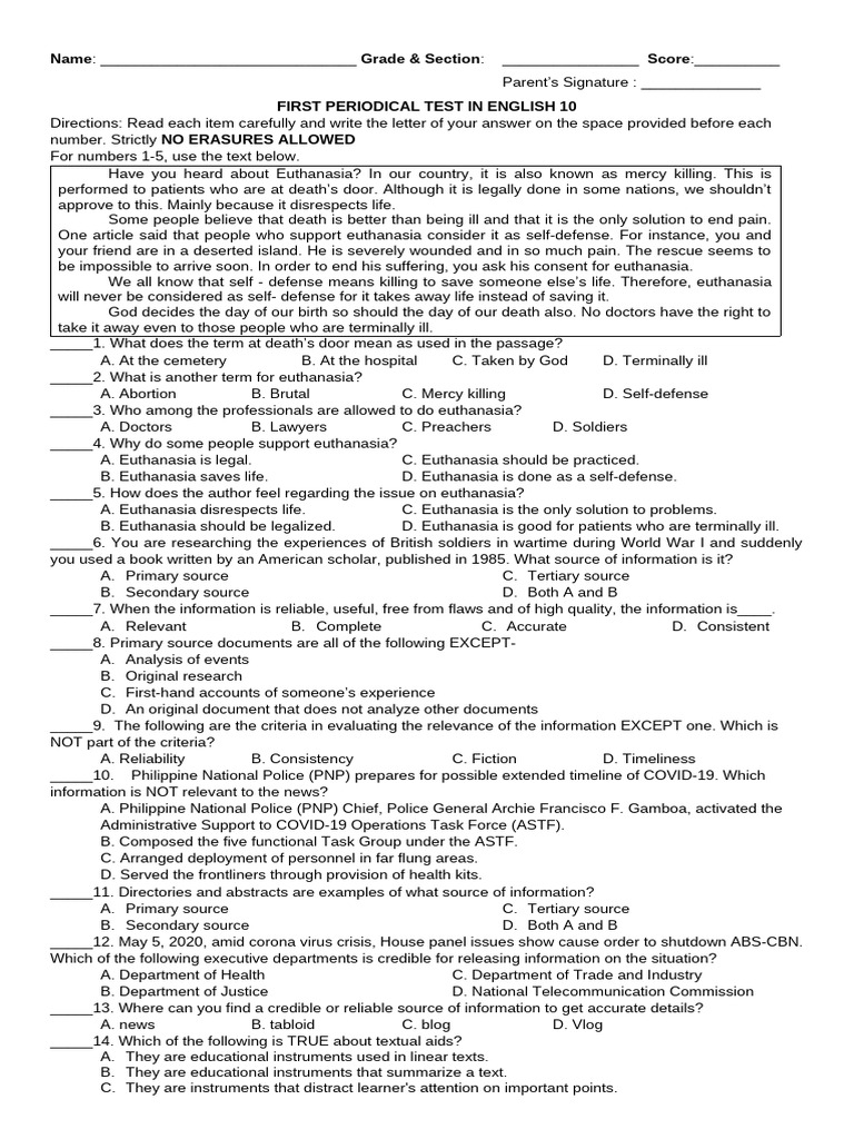 FIRST PERIODICAL TEST-10 | PDF