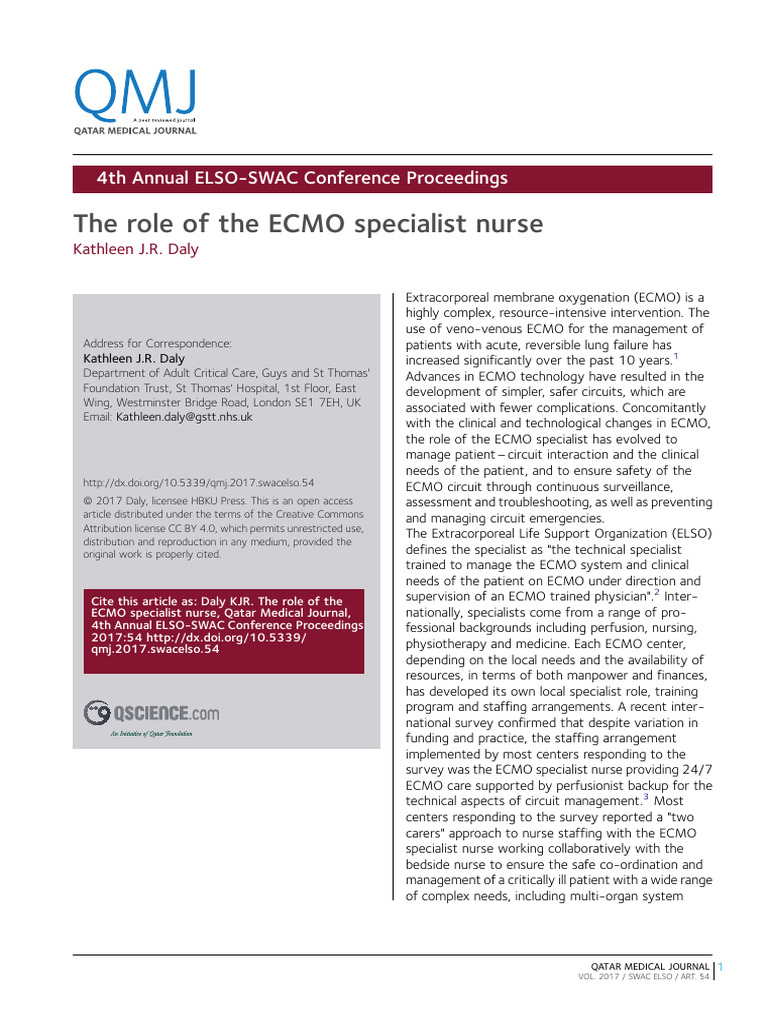 The Role of The ECMO Specialist Nurse | PDF