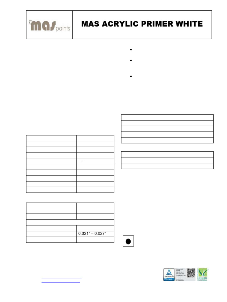 Mas Acrylic Primer Datasheet | PDF