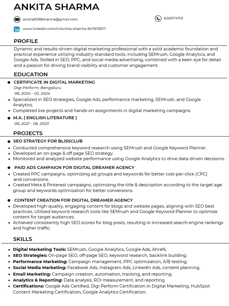 Ankita CV Without Digital Dreamer | PDF