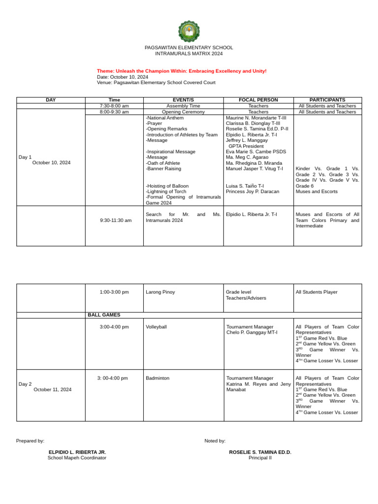 Intramurals MATRIX | PDF