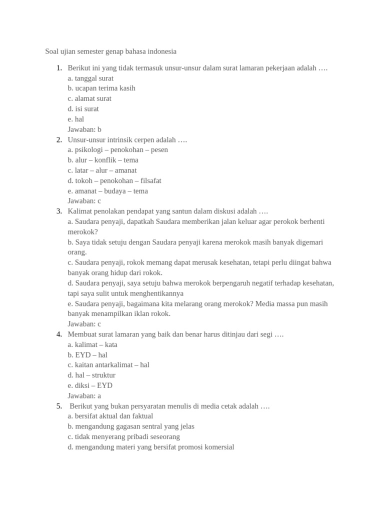 Soal Ujian Semester Genap Bahasa Indonesia Terbaru | PDF