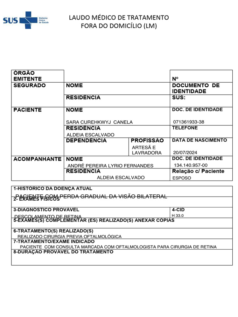 Laudo Medico TFD 2-1 | PDF