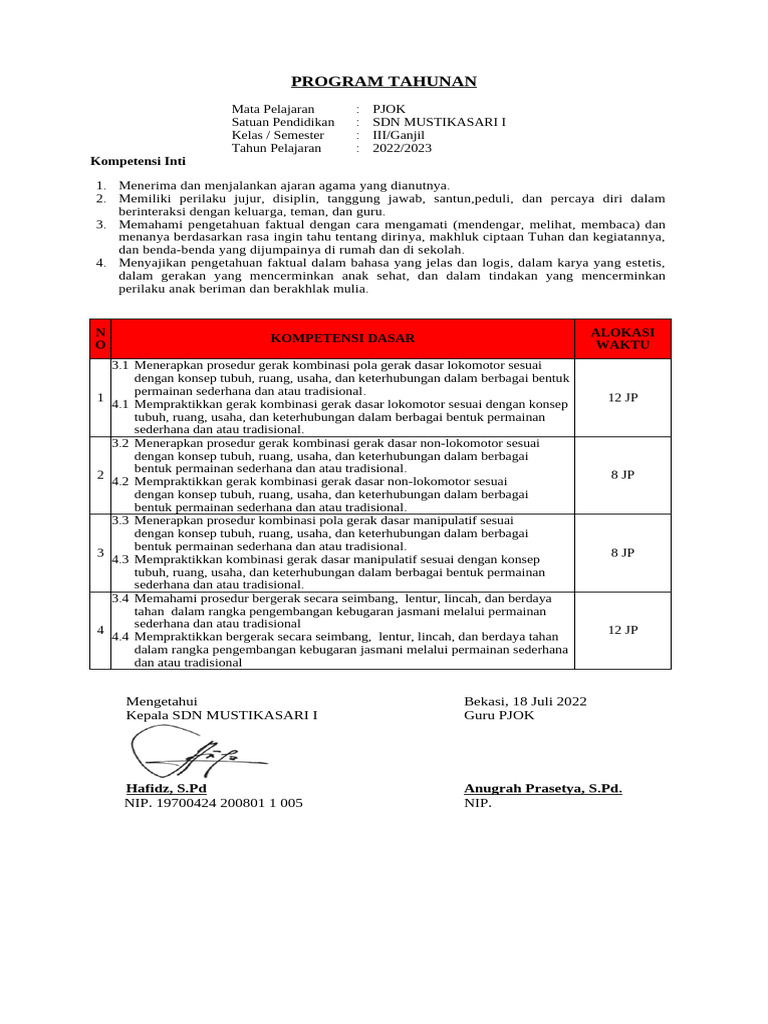 Program Tahunan Kelas 3 | PDF