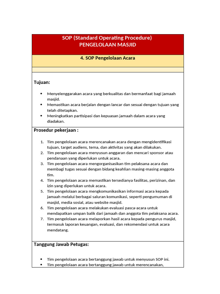 SOP Pengelolaan Acara | PDF