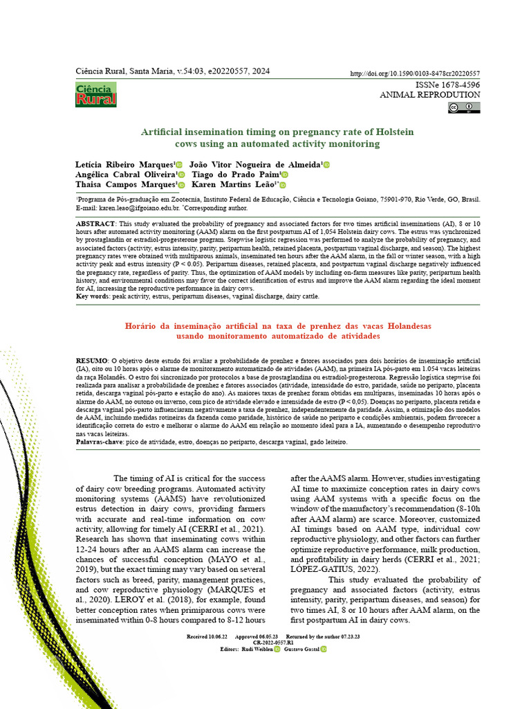 Artificial Insemination Timing On Pregnancy Rate of Holstein Cows Using ... Artificial Insemination Timing On Pregnancy Rate of Holstein Cows Using ...