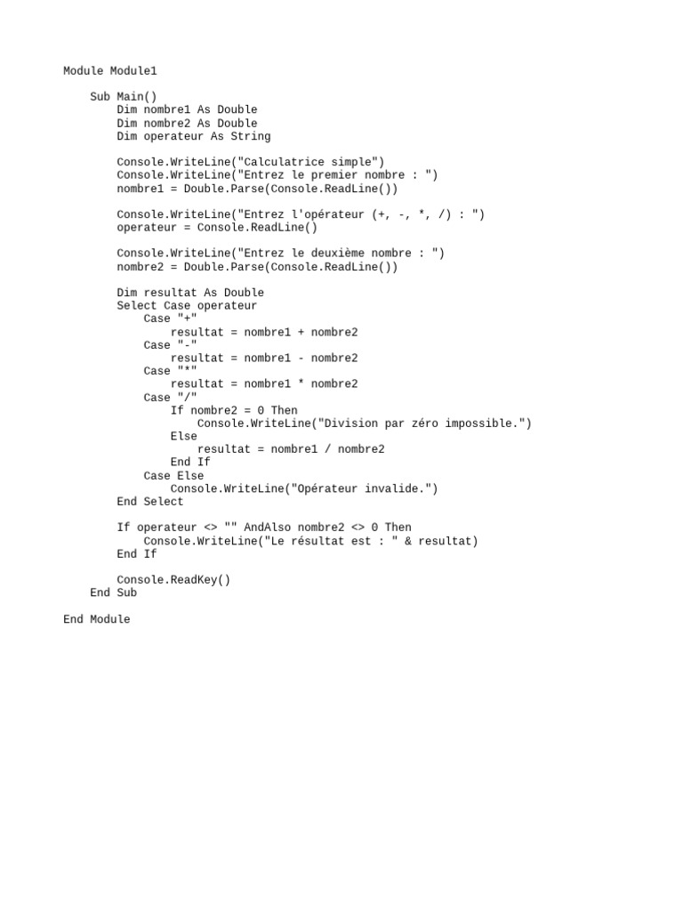 Calculatrice Simple | PDF