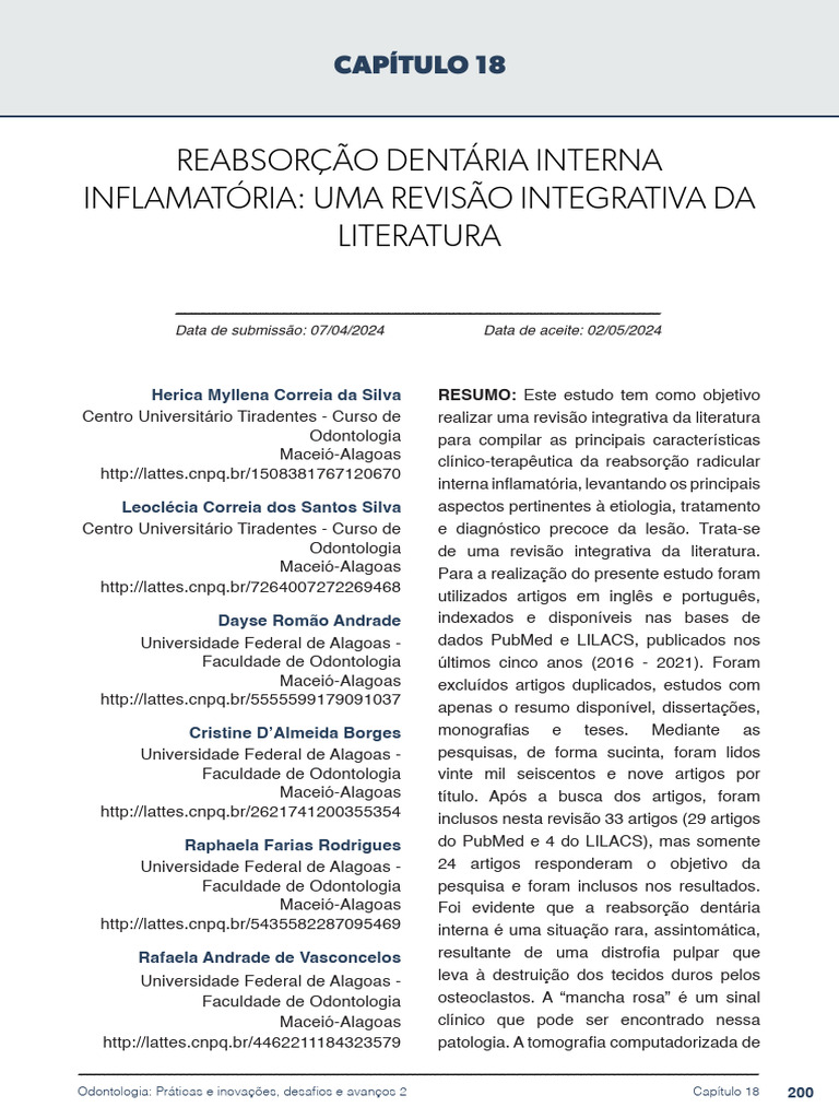 Reabsorcao Dentaria Interna Inflamatoria Uma Revisao Integrativa Da ...