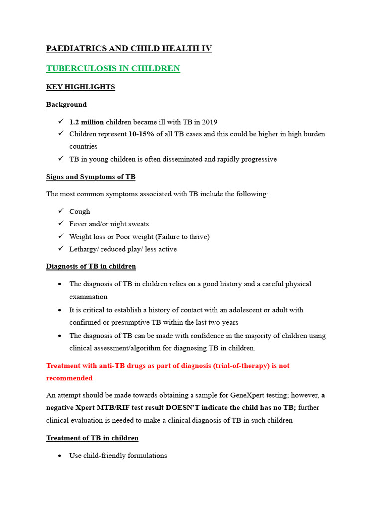 Paediatrics IV Tb. | PDF