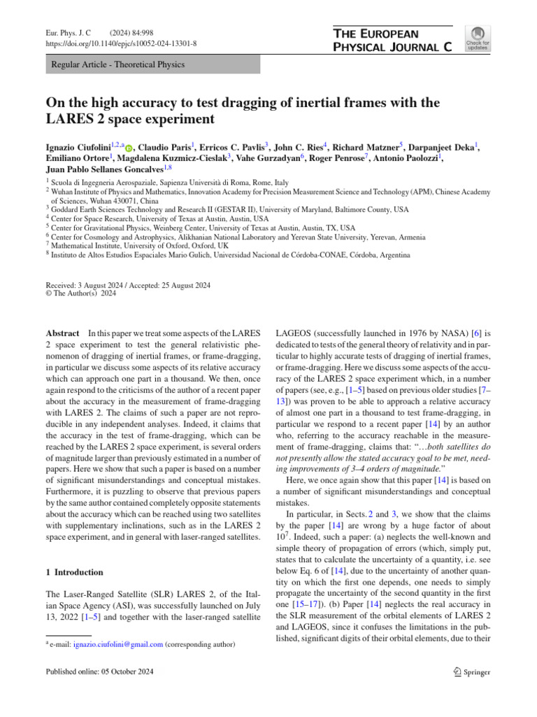 On The High Accuracy To Test Dragging of Inertial Frames With The LARES ...