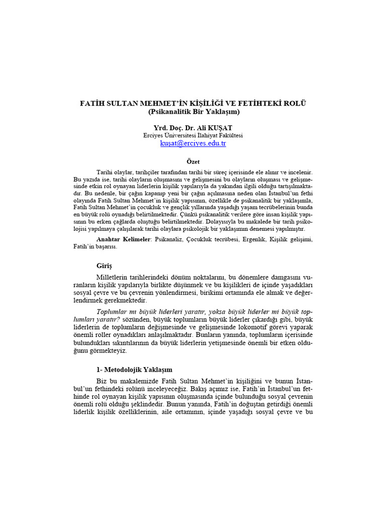 Fatä°h Sultan Mehmet Ä°n Kä°å Ä°lä°ä Ä° Ve Fetä°htekä° Rolu Pdf