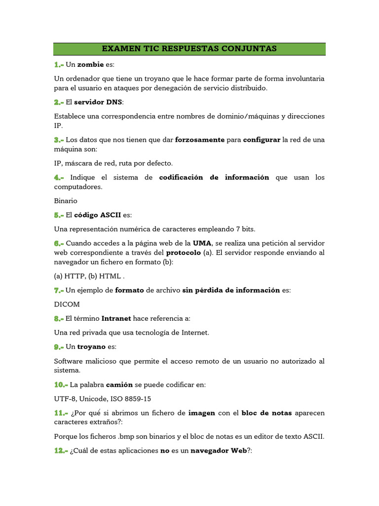 Examen Tic Respuestas Conjuntas | PDF