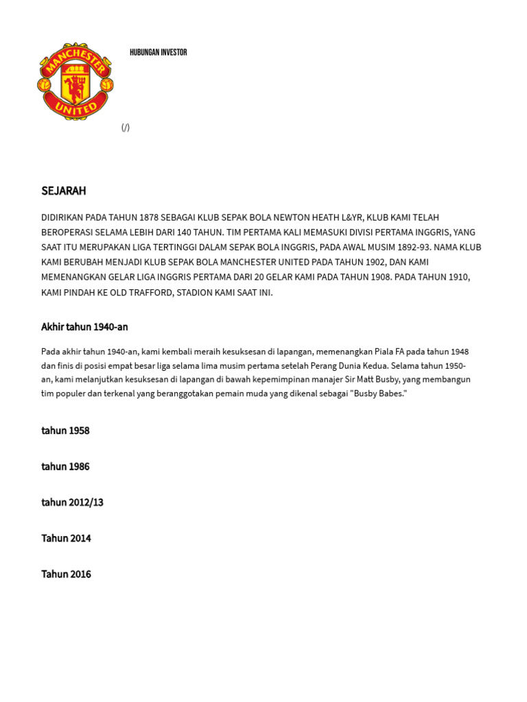Sejarah – Manchester United | PDF