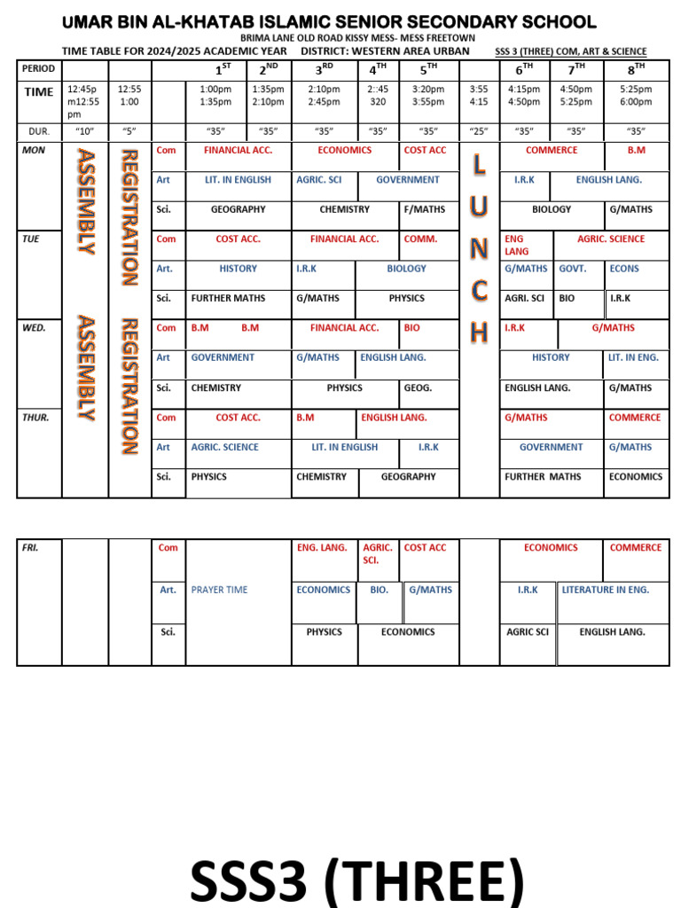 Uba SS3 Timetable For 2024-2025 | PDF | Science