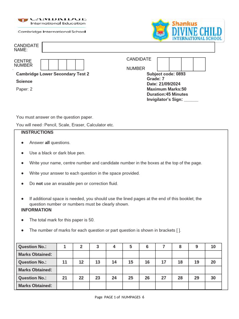 7 Science CheckpointTest2(QP) Swetha Sharma -Paper2. (1) | PDF 7 Science CheckpointTest2(QP) Swetha Sharma -Paper2. (1) | PDF