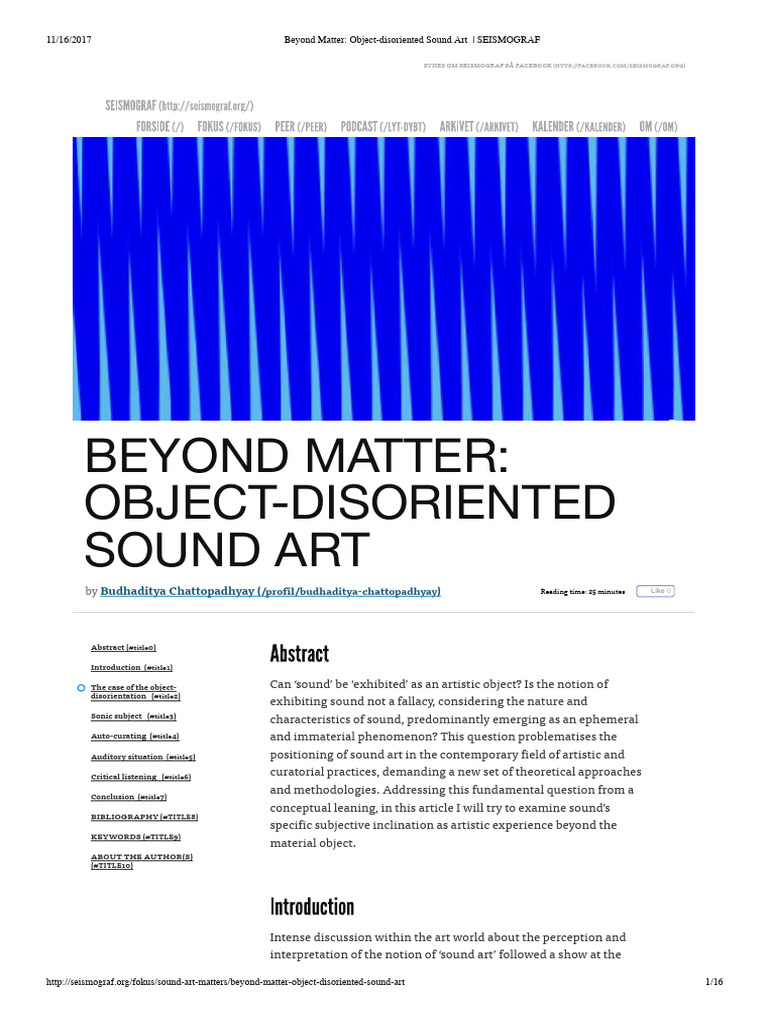 Beyond Matter Object Disoriented Sound - Art | PDF