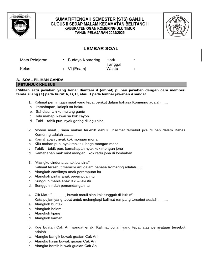 Budaya Komering Kelas 6 | PDF