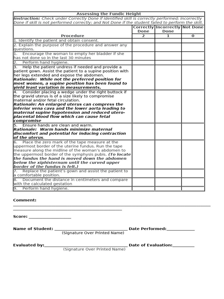 Fundic Height Measurement Checklist 2 | PDF