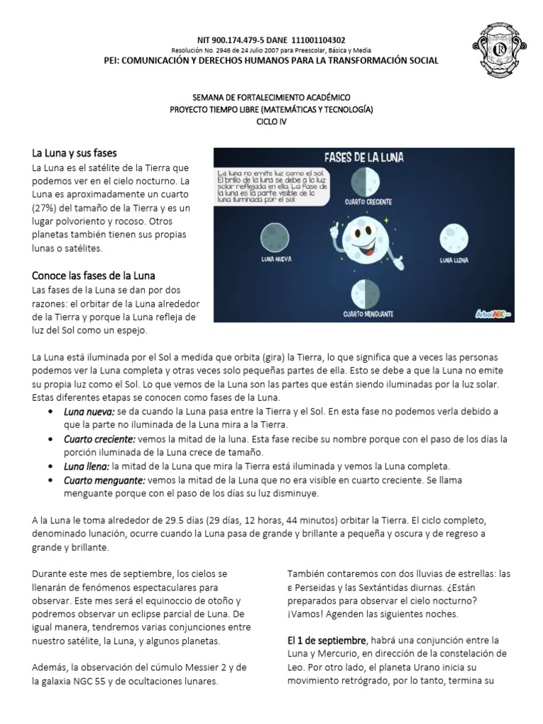 Lectura Fases de La Luna - Ciclo IV | PDF | Luna | Planeta mercurio)