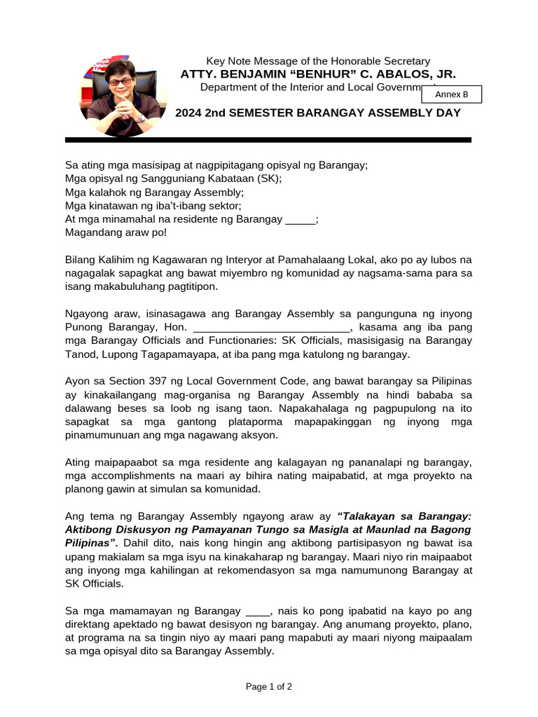 Annex B - Message of The SILG - October 2024 | PDF