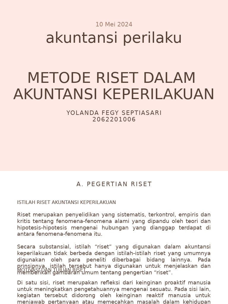 Metode Riset Dalam Akuntansi Keperilakuan | PDF