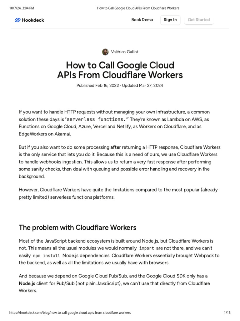 How To Call Google Cloud APIs From Cloudflare Workers | PDF