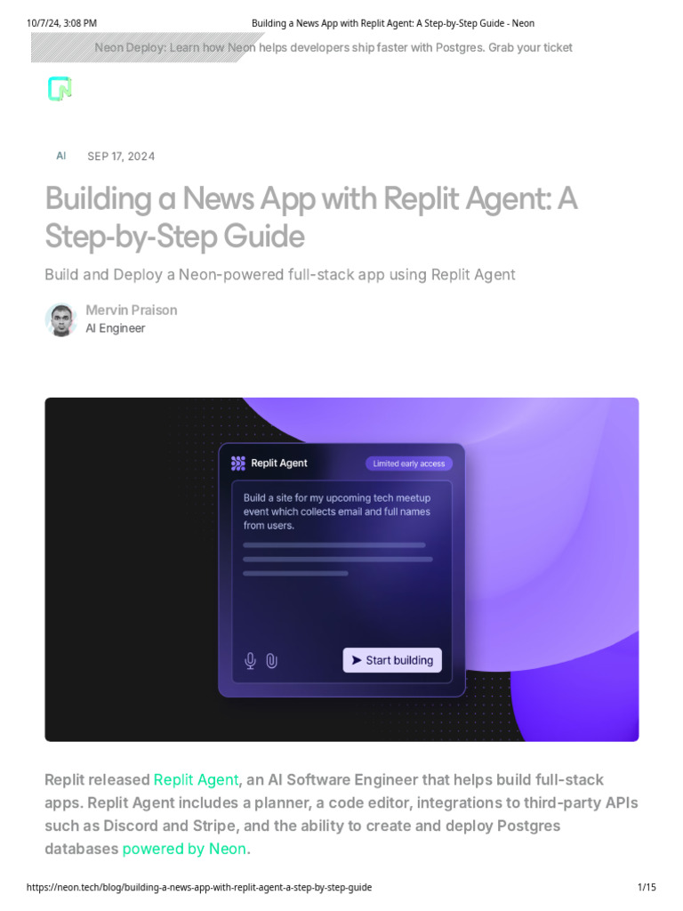 Building A News App With Replit Agent - A Step-by-Step Guide - Neon | PDF