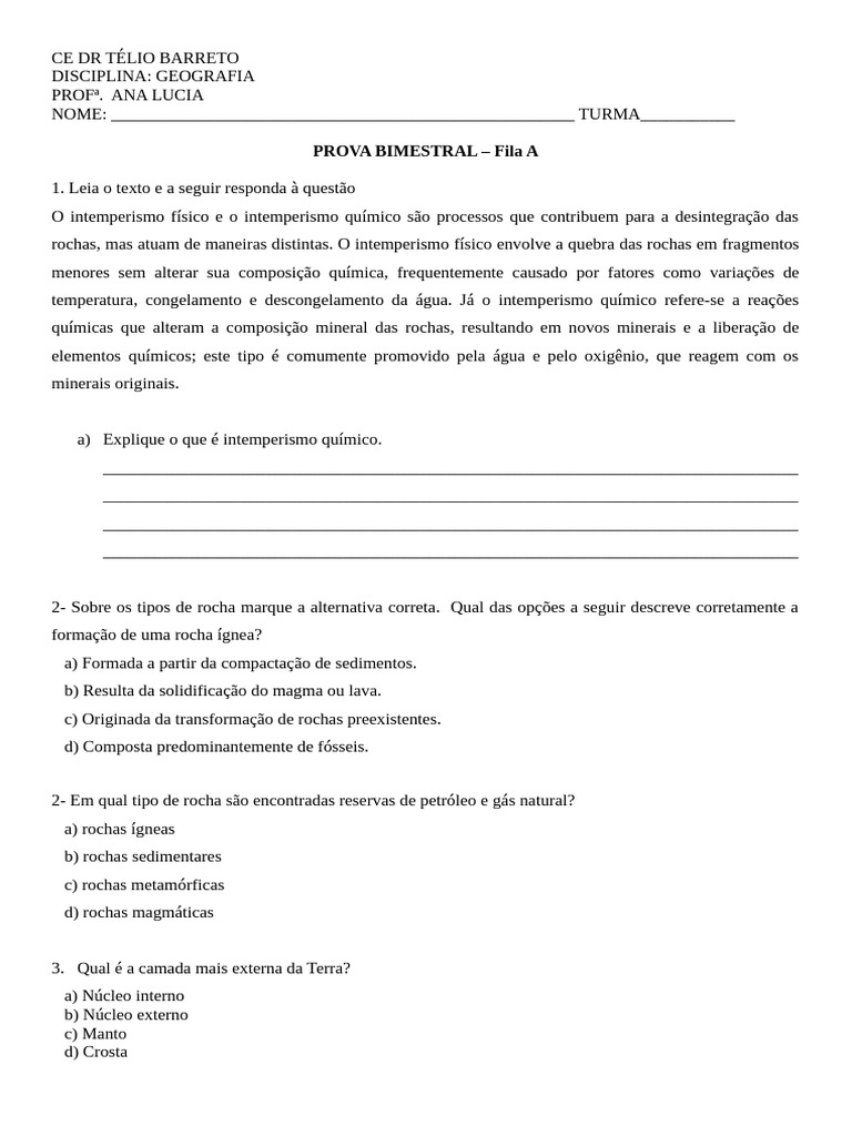 Prova 3B Primeiro em Ano Fila A | PDF