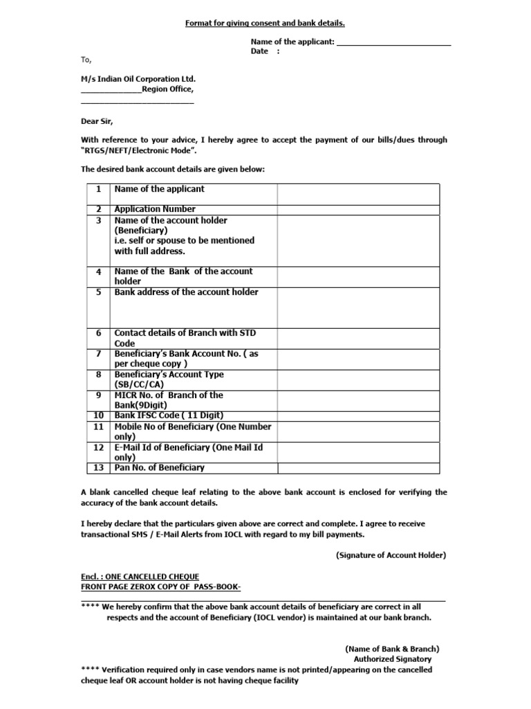 BANK - MANDATE - FORM Iocl | PDF