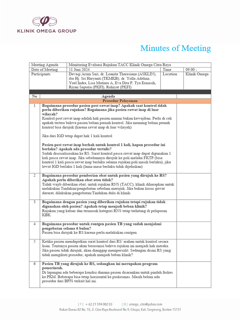 Minutes of Meeting - Monitoring Evaluasi | PDF