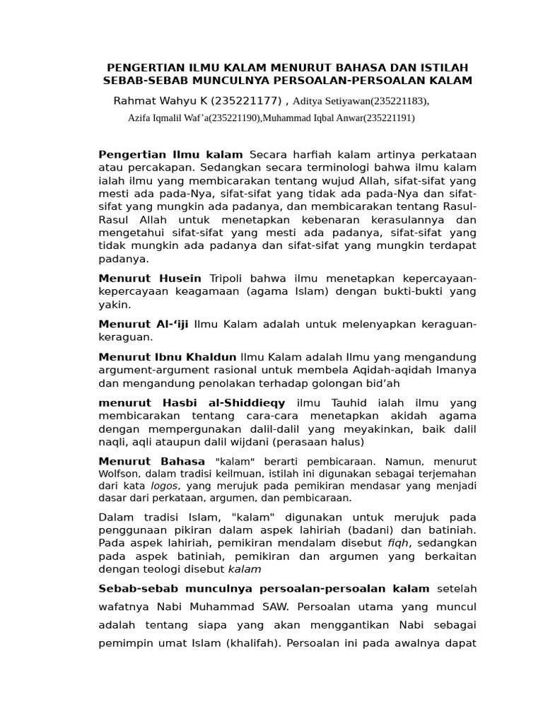 Kelompok 9 Ilmu Kalam | PDF
