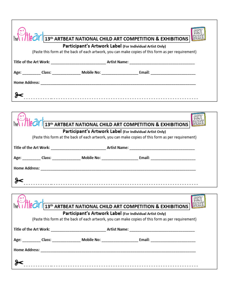 Artwork Label For Individual Artist | PDF