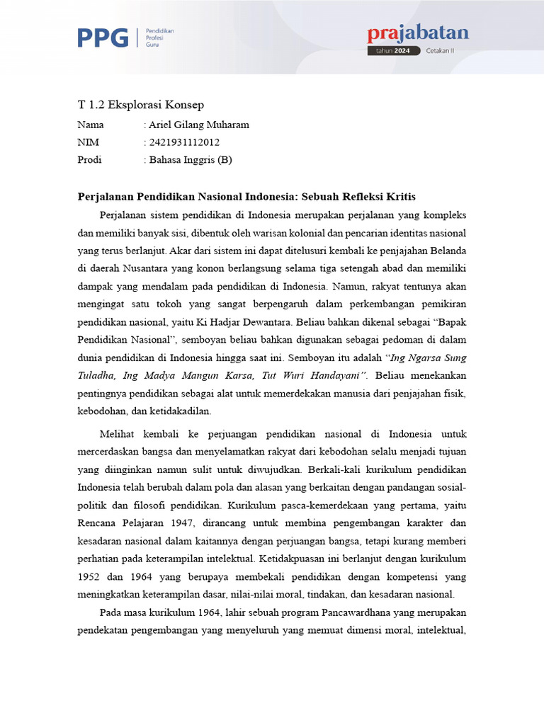 Ariel Gilang Muharam - Eksplorasi Konsep - Refleksi Kritis Perkembangan Pendidikan Indonesia | PDF
