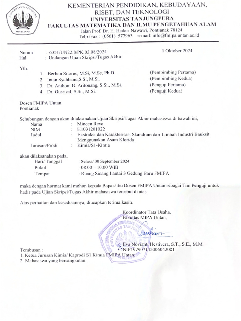 Mincen Reva - Undangan Sidang Skripsi | PDF