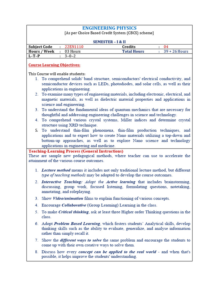 Engineering Physics - Course - Syllabus - 2023-24 | PDF | Semiconductors | Technology & Engineering
