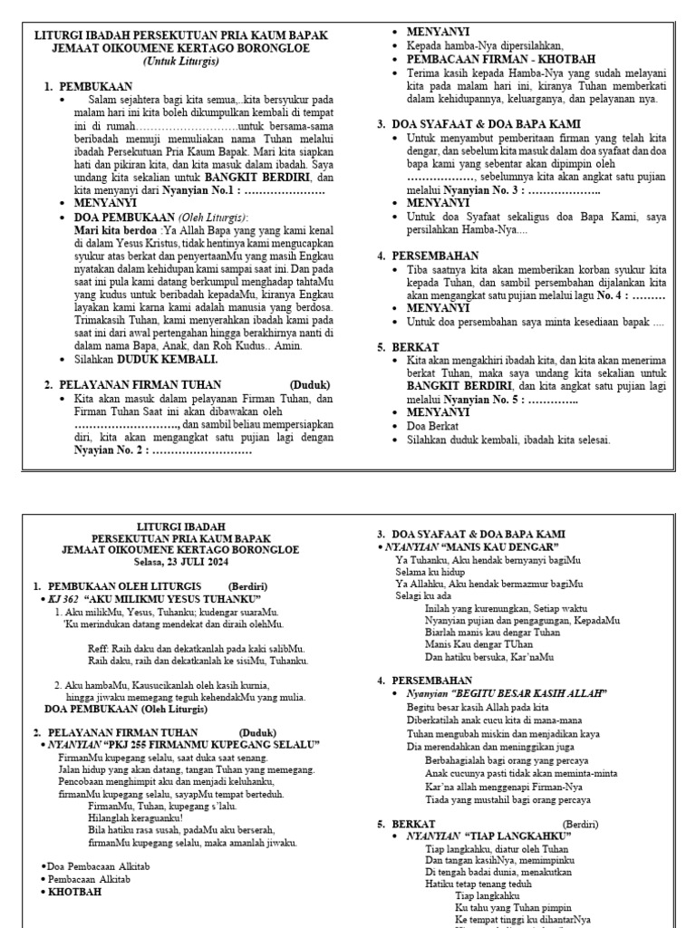 Liturgi Ibadah PPKB 23-07-2024 | PDF