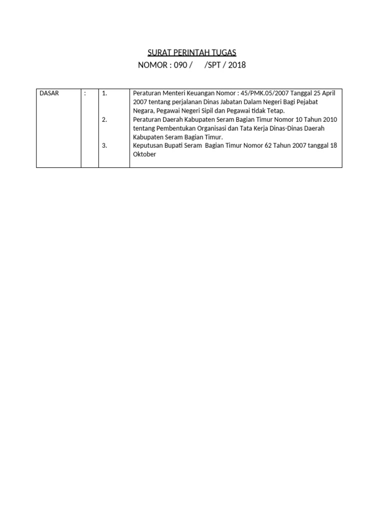 Surat Perintah Tugas 2018 | PDF