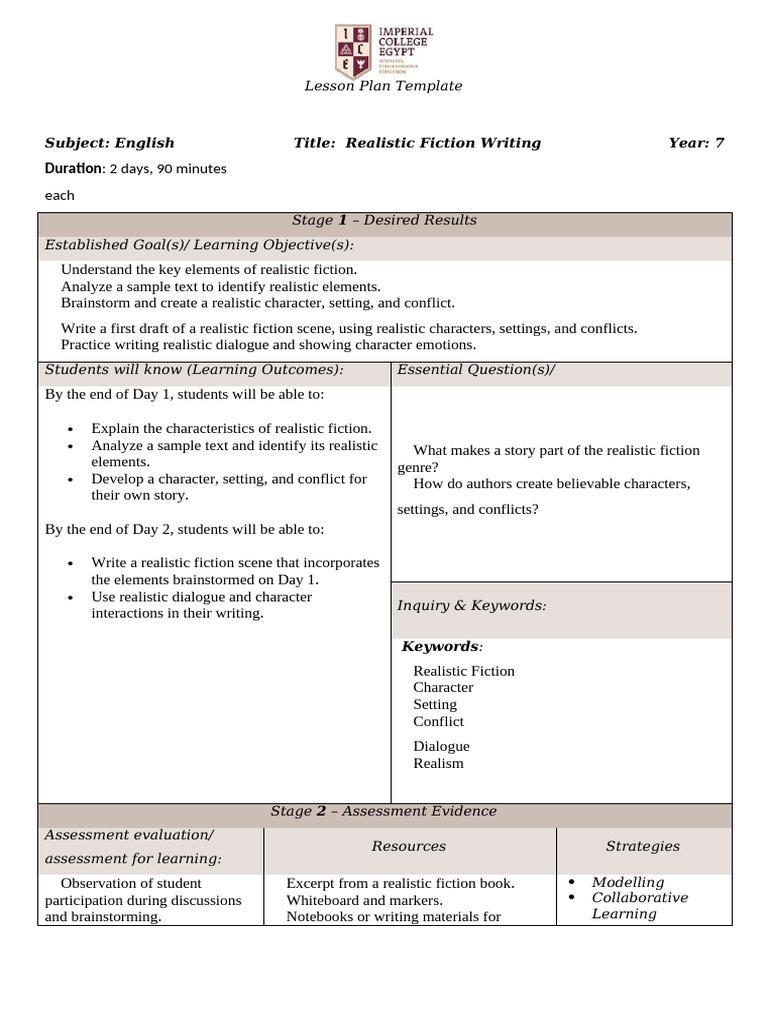 LP - Writing Realistic Fiction | PDF