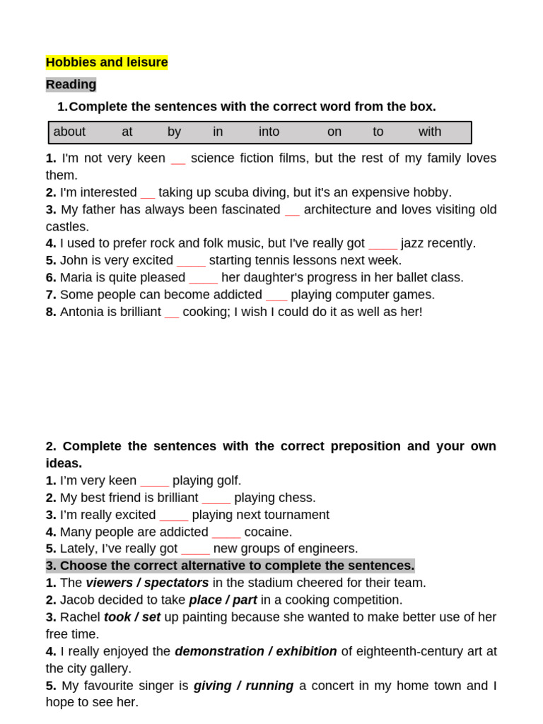 Leisure Interests | PDF