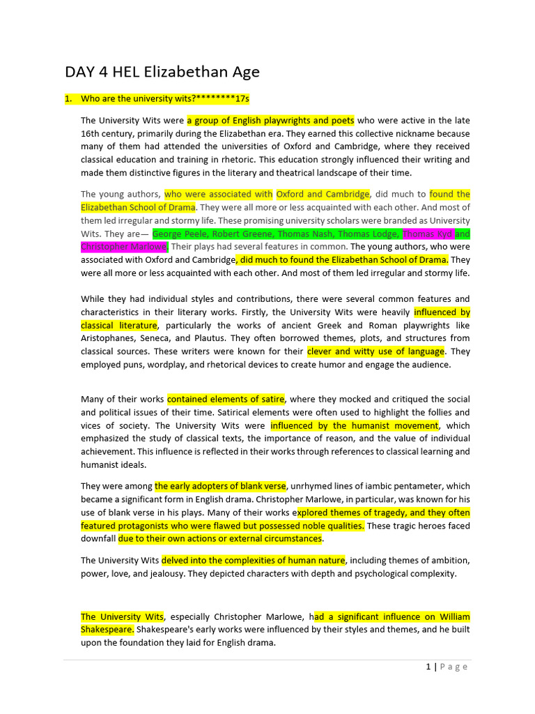 DAY 4 HEL Elizabethan Age | PDF
