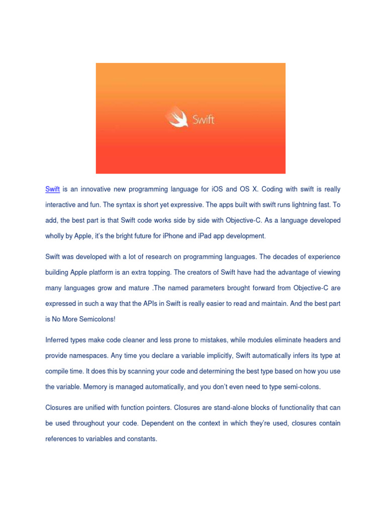 Swift A Modern Programming Language | PDF