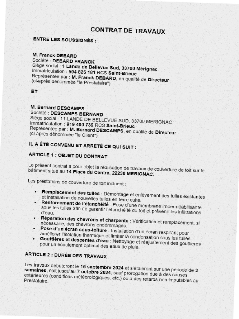 Contrat LE MERILLAC BAR | PDF