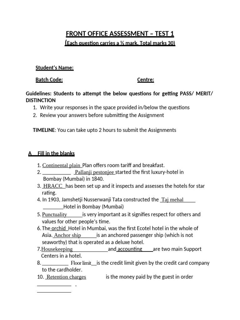 Front Office Assessment Test | PDF