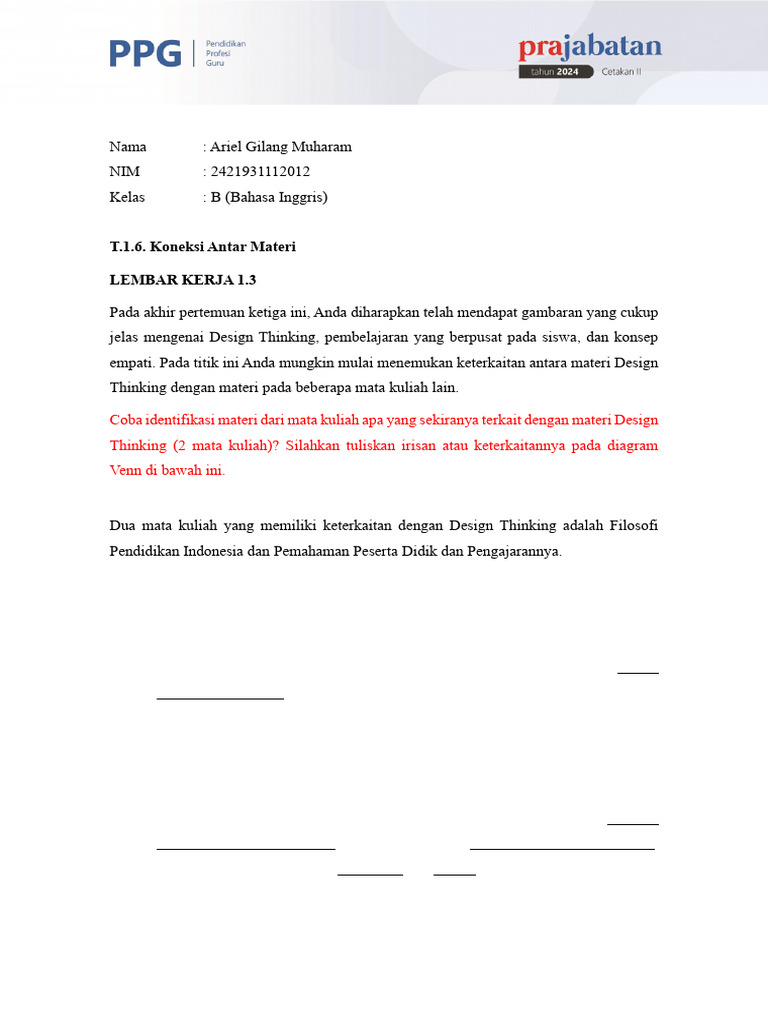 Ariel Gilang Muharam T 1.6 - Design Thinking - Koneksi Antar Materi | PDF