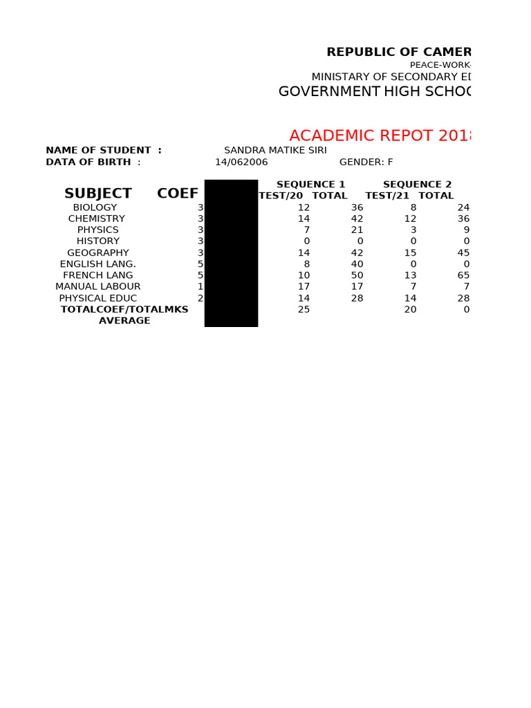 Marie Report Card | PDF