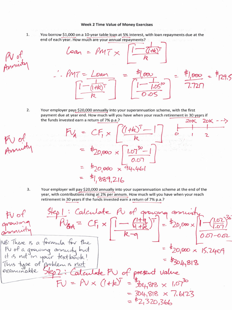 Week 2 Time Value of Money Exercises - Worked Solutions (Scanned) | PDF