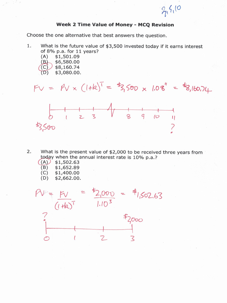 Week 2 Time Value of Money - MCQ Revision - Worked Solutions (Scanned ...