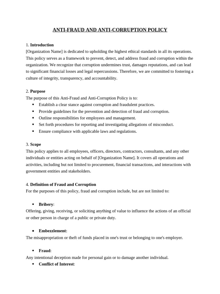 Anti-Corruption Policy Sample | PDF | Corruption | Fraud